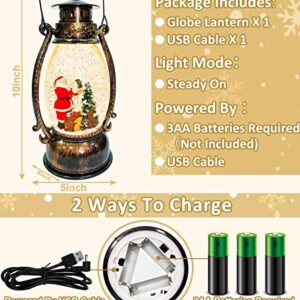 TURNMEON Lighted Christmas Snow Globe Lantern, Santa Claus Xmas Tree Timer Musical Christmas Decoration Gift USB or Battery Operated LED Water Glittering 8 Music Playing Christmas Decor Home Indoor