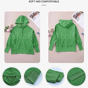 AlvaQ Women Casual Henley Hoodie Pullover Oversize V Neck Long Sleeve Button Down Sweatshirt with Pocket Plus Size Green, XX-Large