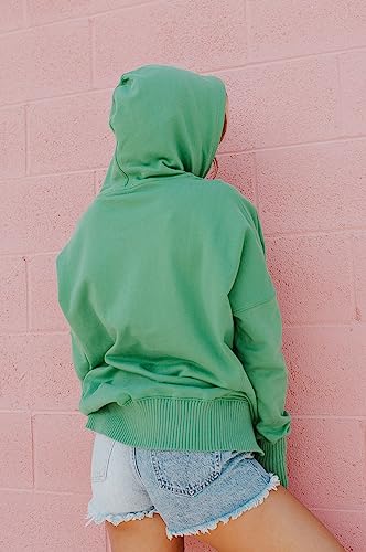 AlvaQ Women Casual Henley Hoodie Pullover Oversize V Neck Long Sleeve Button Down Sweatshirt with Pocket Plus Size Green, XX-Large