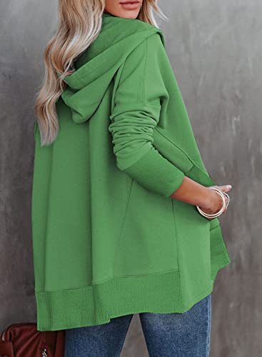 AlvaQ Women Casual Henley Hoodie Pullover Oversize V Neck Long Sleeve Button Down Sweatshirt with Pocket Plus Size Green, XX-Large