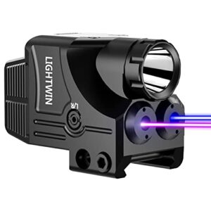 lightwin blue purple laser beams with 600 lumens flashlight for pistols, 3 in1 laser light combo, tactical laser flashlight usb rechargeable laser sight, strobe & steady flashlight for picatinny rail