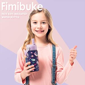 Fimibuke Kids Insulated Water Bottle - 14oz BPA-FREE Double Wall Vacuum Tumbler 18/8 Stainless Steel Leak Proof Kids Cup with Straw Metal Water Bottle for School Boy Girl (2 Pack, RAINBOW+MERMAID)