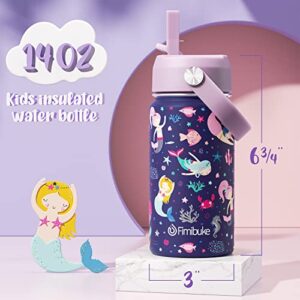 Fimibuke Kids Insulated Water Bottle - 14oz BPA-FREE Double Wall Vacuum Tumbler 18/8 Stainless Steel Leak Proof Kids Cup with Straw Metal Water Bottle for School Boy Girl (2 Pack, RAINBOW+MERMAID)