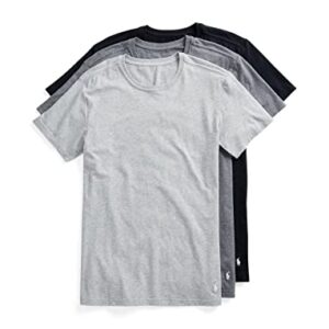 POLO RALPH LAUREN Men's Slim Fit Stretch Crew Tee, Polo Black/White, Charcoal Heather/White, Andover Heather/White, Medium