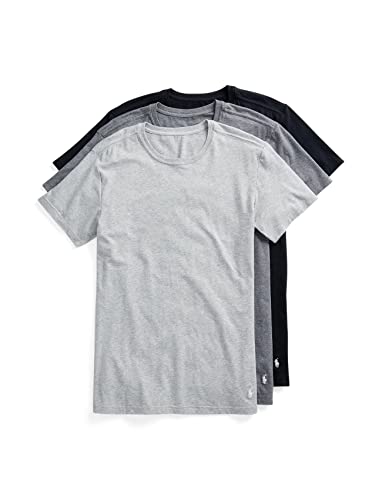 POLO RALPH LAUREN Men's Slim Fit Stretch Crew Tee, Polo Black/White, Charcoal Heather/White, Andover Heather/White, Medium