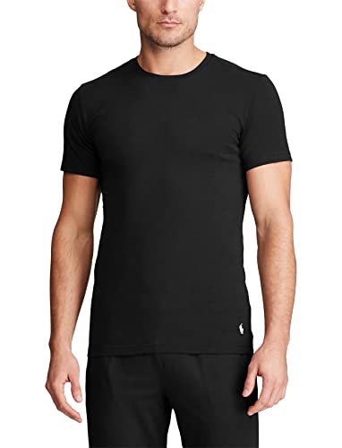 POLO RALPH LAUREN Men's Slim Fit Stretch Crew Tee, Polo Black/White, Charcoal Heather/White, Andover Heather/White, Medium