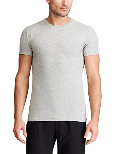 POLO RALPH LAUREN Men's Slim Fit Stretch Crew Tee, Polo Black/White, Charcoal Heather/White, Andover Heather/White, Medium