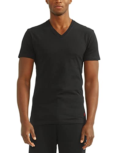 POLO RALPH LAUREN Men's Slim Fit Cotton V-Neck Tee, Polo Black/Red, X-Small