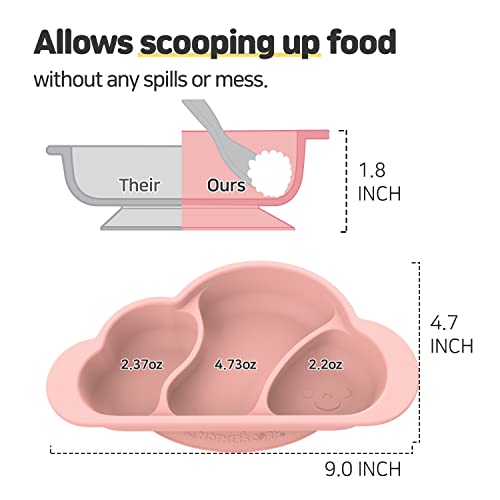 Mother's Corn Suction Plate for Baby | Divided Food-Grade 100% Silicone Feeding Bowls and Dishes for Kids, Infants & Toddlers - BPA-Free, Microwave, Dishwasher & Oven Safe | Cloud Design | Pink