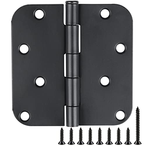 18 Pack Black Door Hinges 4 Inch x4" Rounded Heavy Duty Exterior Door Hinges Black Matte Black Hinges for Interior Doors,Front/Entry/Hinged/Steel/Barn-Style/Inside/Outside Door Hardware Hinge 8 Holes