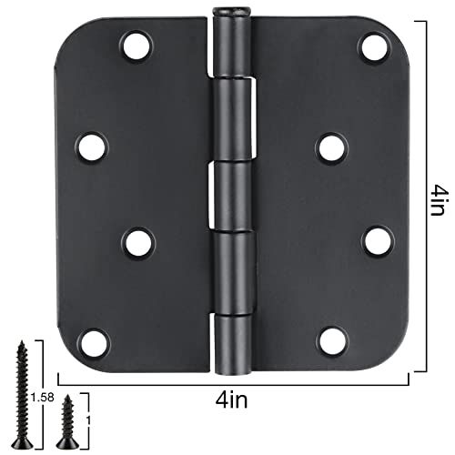 18 Pack Black Door Hinges 4 Inch x4" Rounded Heavy Duty Exterior Door Hinges Black Matte Black Hinges for Interior Doors,Front/Entry/Hinged/Steel/Barn-Style/Inside/Outside Door Hardware Hinge 8 Holes