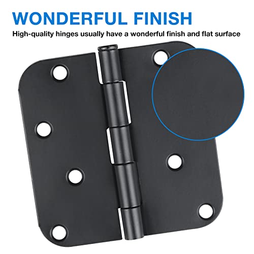 18 Pack Black Door Hinges 4 Inch x4" Rounded Heavy Duty Exterior Door Hinges Black Matte Black Hinges for Interior Doors,Front/Entry/Hinged/Steel/Barn-Style/Inside/Outside Door Hardware Hinge 8 Holes