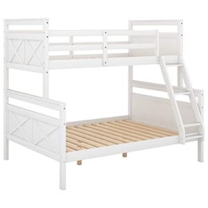 Majnesvon Twin Over Full Bunk Bed Frame with Ladder, Solid Wood Bunk Beds Loft Bed Frame Twin Over Full Size with Guardrail, Can Be Separated Into Twin/Full Size Bed, No Box Spring Needed (White)