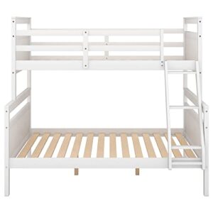 Majnesvon Twin Over Full Bunk Bed Frame with Ladder, Solid Wood Bunk Beds Loft Bed Frame Twin Over Full Size with Guardrail, Can Be Separated Into Twin/Full Size Bed, No Box Spring Needed (White)