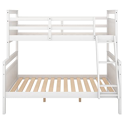 Majnesvon Twin Over Full Bunk Bed Frame with Ladder, Solid Wood Bunk Beds Loft Bed Frame Twin Over Full Size with Guardrail, Can Be Separated Into Twin/Full Size Bed, No Box Spring Needed (White)