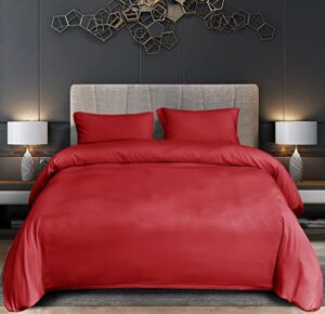 bht premium microfiber duvet cover set – 3 pieces - super soft 1800 thread count with zipper closure - fade & wrinkle resistant (red, queen)