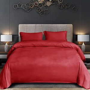 BHT Premium Microfiber Duvet Cover Set – 2 Pieces - Super Soft 1800 Thread Count with Zipper Closure - Fade & Wrinkle Resistant (Red, Twin)