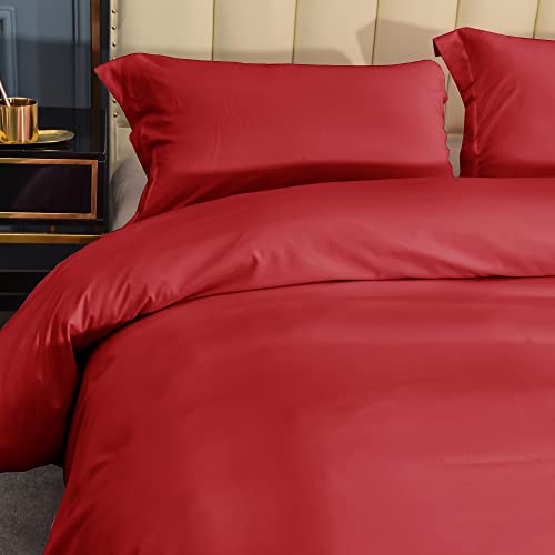 BHT Premium Microfiber Duvet Cover Set – 2 Pieces - Super Soft 1800 Thread Count with Zipper Closure - Fade & Wrinkle Resistant (Red, Twin)