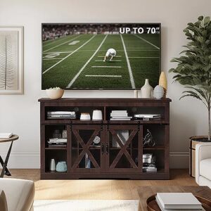 xilingol farmhouse style tv stand for 65+ inch tvs, tall entertainment center with barn door, television cabinets & storage shelves, 65 inch tv stands for living room, grey