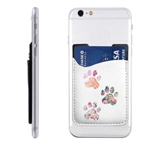 floral paw print trio cell phone card holder stretchy wallet pocket credit card id case pouch sleeve 3m adhesive sticker compatible with iphone samsung galaxy android smartphones