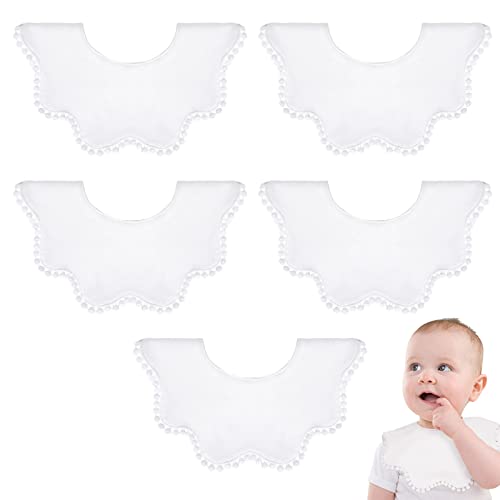 Whaline 5Pcs White Baby Bibs 360 Degree Rotate Newborn Drool Bibs Cotton Infant Bandana Flower Shape Absorbent Saliva Towel for Anti Stain Baby Boys Girls Teething Toddlers