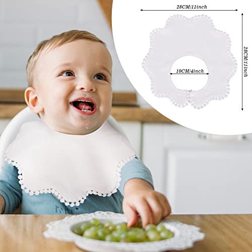 Whaline 5Pcs White Baby Bibs 360 Degree Rotate Newborn Drool Bibs Cotton Infant Bandana Flower Shape Absorbent Saliva Towel for Anti Stain Baby Boys Girls Teething Toddlers