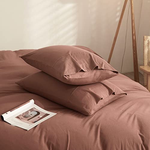 mixinni Brick Red Duvet Cover Queen Knitted Cotton Solid Color Simple Bedding Set Full Size Comforter Cover Queen Size Duvet Cover Set 1 Duvet Cover with Zipper Ties 2 Envelope Pillowcases