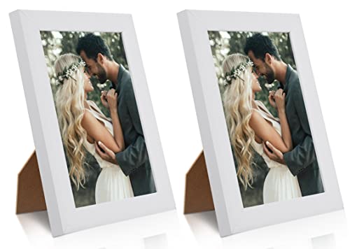 PECULA 2 Pack 4x6 Picture Frame, White Picture Frame for Wall and Tabletop Display, Photo Picture Frame with Clear Display