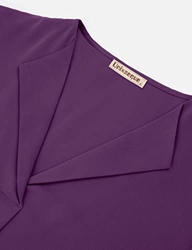 Unixseque 2022 Women's Chiffon Tunic Tops, 3/4 Sleeve V Neck Blouse for Office Work - Violet M