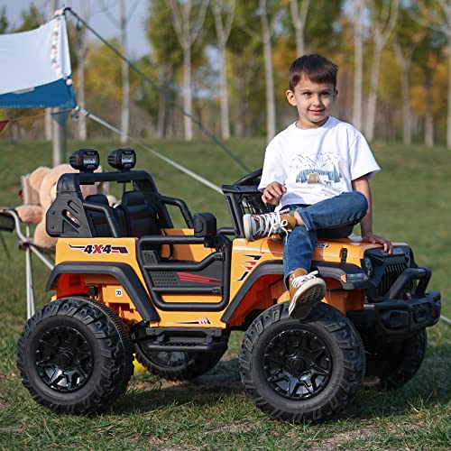 Blitzshark 24V MAX Ride-on Truck 2 Seater 4WD Kids Electric Vehicle 4x4 XXL Battery Powered Car, with 480W Ultra Powerful Motor, Remote Control, Full-Metal Suspension& Free DIY Sticker, Golden