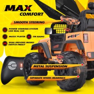 Blitzshark 24V MAX Ride-on Truck 2 Seater 4WD Kids Electric Vehicle 4x4 XXL Battery Powered Car, with 480W Ultra Powerful Motor, Remote Control, Full-Metal Suspension& Free DIY Sticker, Golden