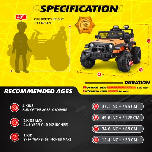 Blitzshark 24V MAX Ride-on Truck 2 Seater 4WD Kids Electric Vehicle 4x4 XXL Battery Powered Car, with 480W Ultra Powerful Motor, Remote Control, Full-Metal Suspension& Free DIY Sticker, Golden