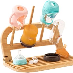 Baraiser Bottle Drying Rack, Bamboo Baby Bottle Holder, Portable and Space Saving Bottle Dryer for Baby Bottles Accessories and Feeding Supplies