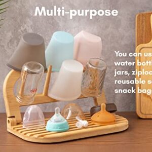 Baraiser Bottle Drying Rack, Bamboo Baby Bottle Holder, Portable and Space Saving Bottle Dryer for Baby Bottles Accessories and Feeding Supplies