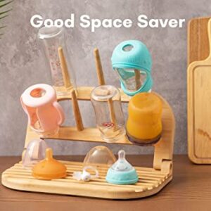 Baraiser Bottle Drying Rack, Bamboo Baby Bottle Holder, Portable and Space Saving Bottle Dryer for Baby Bottles Accessories and Feeding Supplies