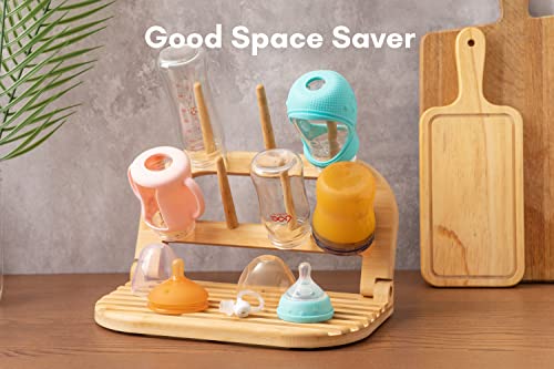 Baraiser Bottle Drying Rack, Bamboo Baby Bottle Holder, Portable and Space Saving Bottle Dryer for Baby Bottles Accessories and Feeding Supplies