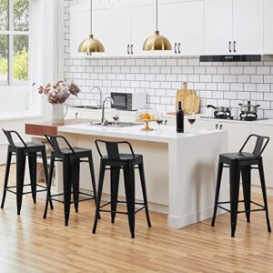 Yaheetech 26 inch Metal Bar Stools Set of 4 Counter Height Barstools with Low Back Indoor Outdoor Kitchen Stools Modern Industrial Bar Chairs Matte Black