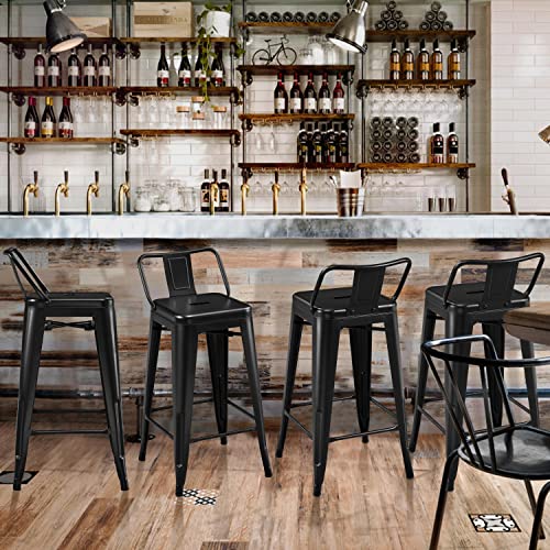 Yaheetech 26 inch Metal Bar Stools Set of 4 Counter Height Barstools with Low Back Indoor Outdoor Kitchen Stools Modern Industrial Bar Chairs Matte Black