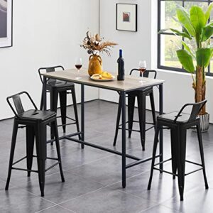 Yaheetech 26 inch Metal Bar Stools Set of 4 Counter Height Barstools with Low Back Indoor Outdoor Kitchen Stools Modern Industrial Bar Chairs Matte Black