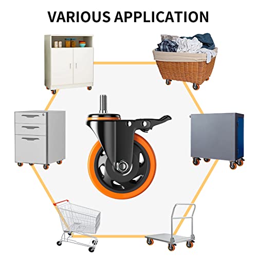 4 Inch Caster Wheels 2200Lbs, Threaded Stem Casters Set of 4 Heavy Duty, 1/2"-13 x 1" (Screw Diameter 1/2", Stem Length 1"), Safety Dual Locking Industrial Castors, Wheels for Cart, Furniture