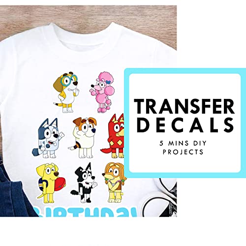 Birthday Iron on Transfer for Family Members Shirts - Blue Dog Print Matching Tees Shirt Silhouette Heat Decal Vinyl Patches Applique for Birthday Party Clothing Decoration Supplies Boy Girl