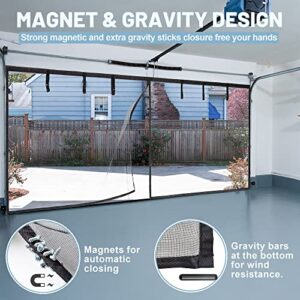 Golkcurx Garage Door Screen for 2 Car 16x7FT Garage Doors, Heavy Duty Weighted Bottom, Self-Sealing Fiberglass Mesh, Easy Assembly & Pass,Hands Free Magnetic Garage Door Screen,Black