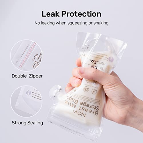 NCVI Breastmilk Storage Bags, 90 Count Milk Storage Bags for Breastfeeding, 7oz Breast Milk Storage Bags with Temp-Sensing, Doubled-Sealed, Hygienically, Self Standing, Easy Pour Spout, BPA Free