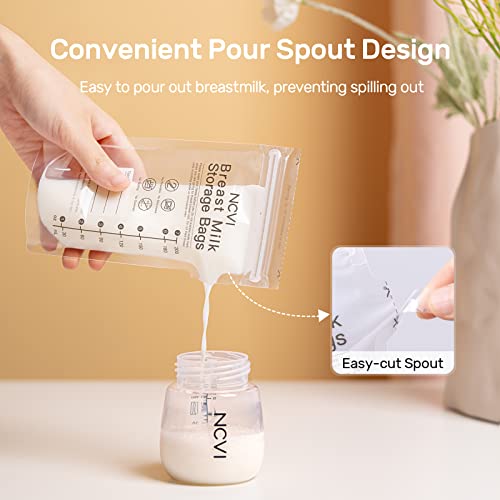 NCVI Breastmilk Storage Bags, 90 Count Milk Storage Bags for Breastfeeding, 7oz Breast Milk Storage Bags with Temp-Sensing, Doubled-Sealed, Hygienically, Self Standing, Easy Pour Spout, BPA Free