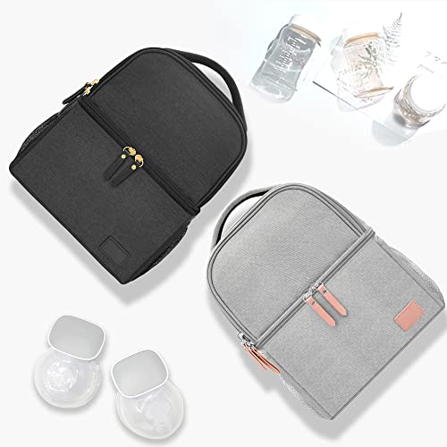 QIUXQIU Breastmilk Cooler Bag with Ice Pack Insulated Lunch Bag for Women and Men Baby Bottle Bag Fits 6 Bottles for Nursing Mom Daycare Double Deck Cooling Bag Work Travel Picnic (Gray)