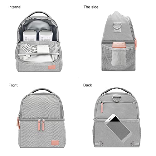 QIUXQIU Breastmilk Cooler Bag with Ice Pack Insulated Lunch Bag for Women and Men Baby Bottle Bag Fits 6 Bottles for Nursing Mom Daycare Double Deck Cooling Bag Work Travel Picnic (Gray)