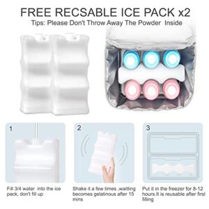 QIUXQIU Breastmilk Cooler Bag with Ice Pack Insulated Lunch Bag for Women and Men Baby Bottle Bag Fits 6 Bottles for Nursing Mom Daycare Double Deck Cooling Bag Work Travel Picnic (Gray)