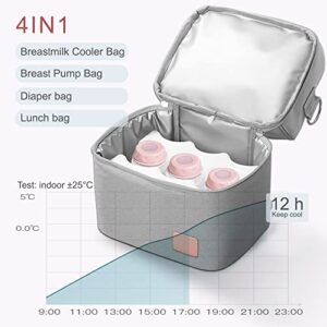 QIUXQIU Breastmilk Cooler Bag with Ice Pack Insulated Lunch Bag for Women and Men Baby Bottle Bag Fits 6 Bottles for Nursing Mom Daycare Double Deck Cooling Bag Work Travel Picnic (Gray)