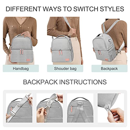 QIUXQIU Breastmilk Cooler Bag with Ice Pack Insulated Lunch Bag for Women and Men Baby Bottle Bag Fits 6 Bottles for Nursing Mom Daycare Double Deck Cooling Bag Work Travel Picnic (Gray)