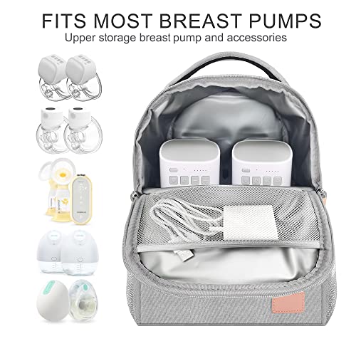 QIUXQIU Breastmilk Cooler Bag with Ice Pack Insulated Lunch Bag for Women and Men Baby Bottle Bag Fits 6 Bottles for Nursing Mom Daycare Double Deck Cooling Bag Work Travel Picnic (Gray)